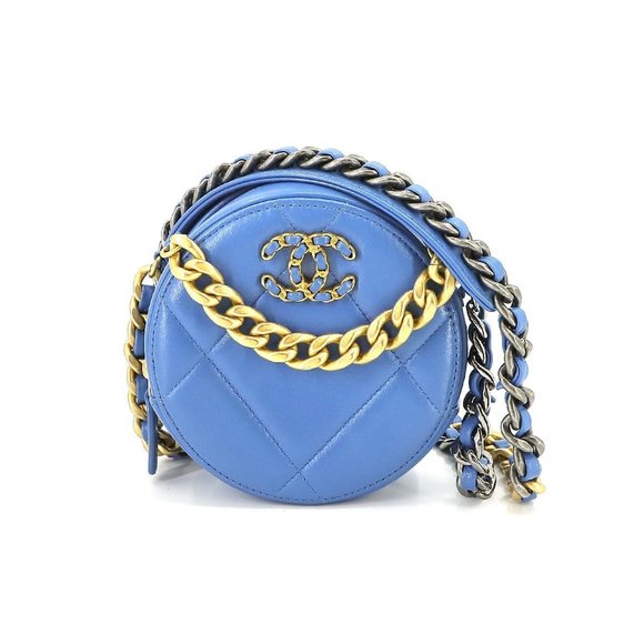 CHANEL | Bags | Chanel 9 Round Clutch Chain Shoulder Bag Leather Blue ...
